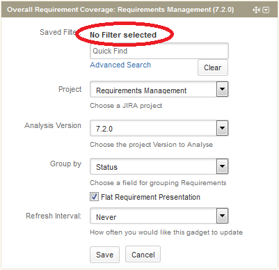 [XRAY-420] "No Filter selected" when editing Overall Requirement ...