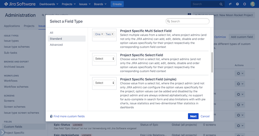 Xray 9016 As A User I Want To The Project Specific Select Field