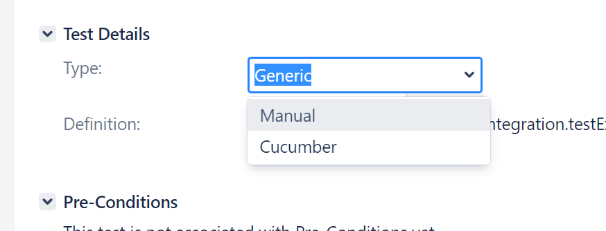 Xray 9052 In The Edit View Of A Test When Opening The Dropdown Of The Test Type Field The