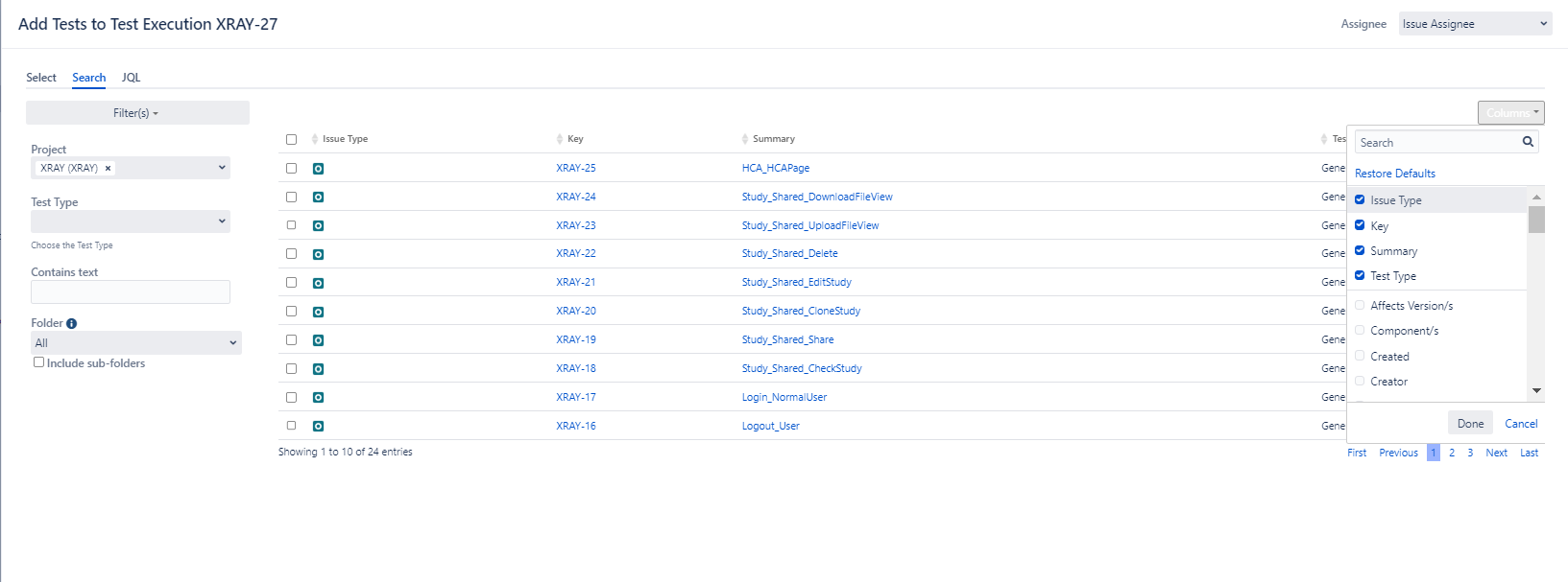 Xraycloud 6661 As A User I Should Be Able To Edit The Columns Of The Table Of Add Tests To A