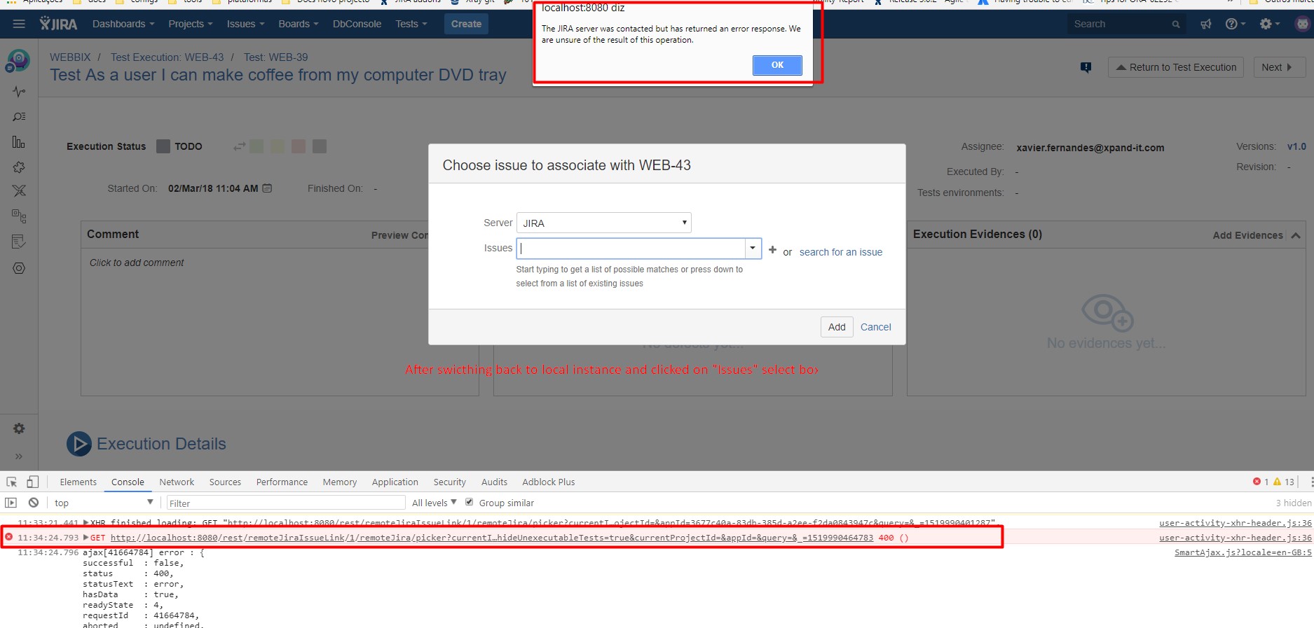 Xray 2520 In The Execution Screen When Adding Defects There Is An Error When Switching Back