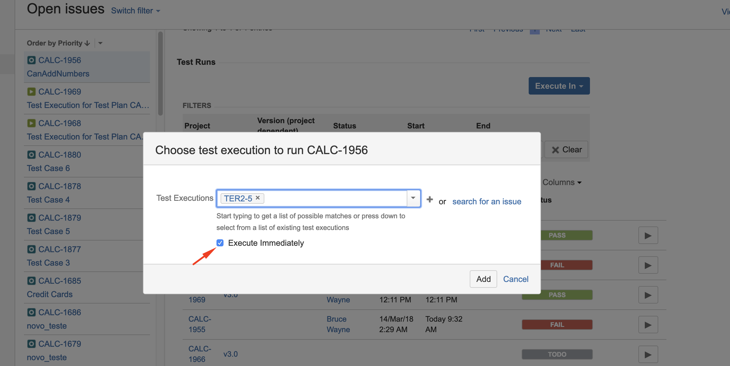 Xray 3866 When Adding An Existing Test Execution To A Test With Execute Immediately Enabled